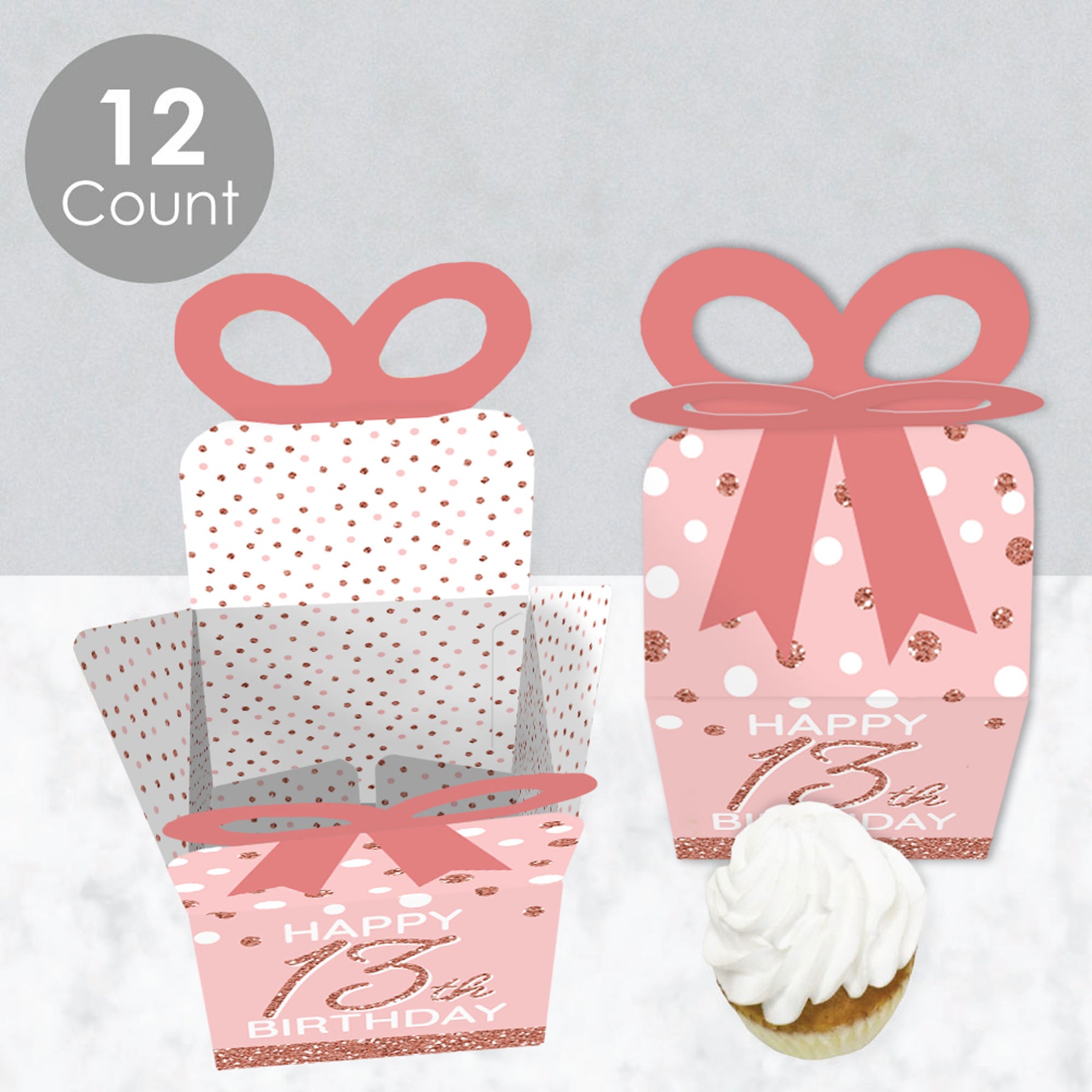 13th Pink Rose Gold Birthday - Square Favor Gift Boxes - Happy Birthday ...
