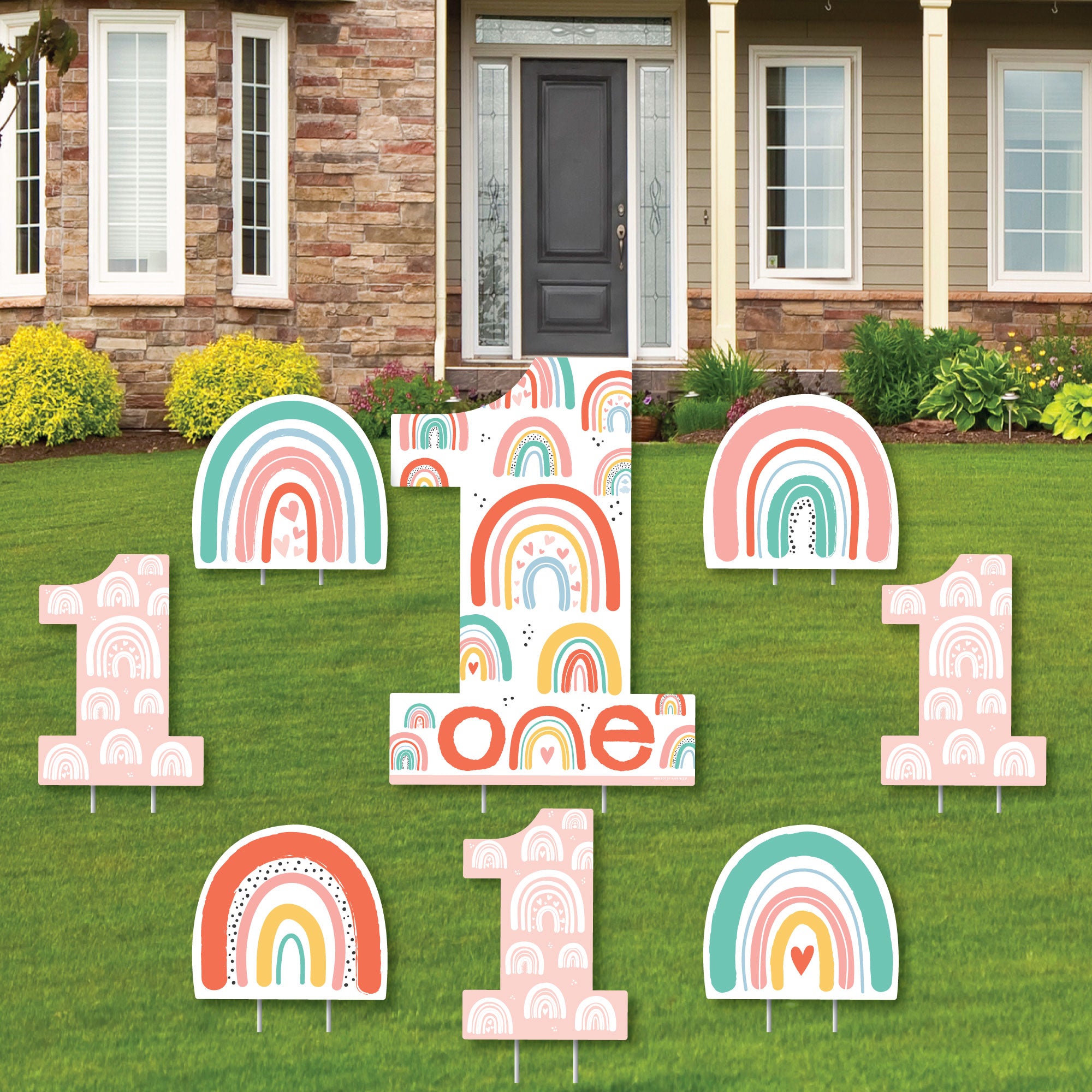 1st Birthday Hello Rainbow - Yard Sign and Outdoor Lawn Decorations ...