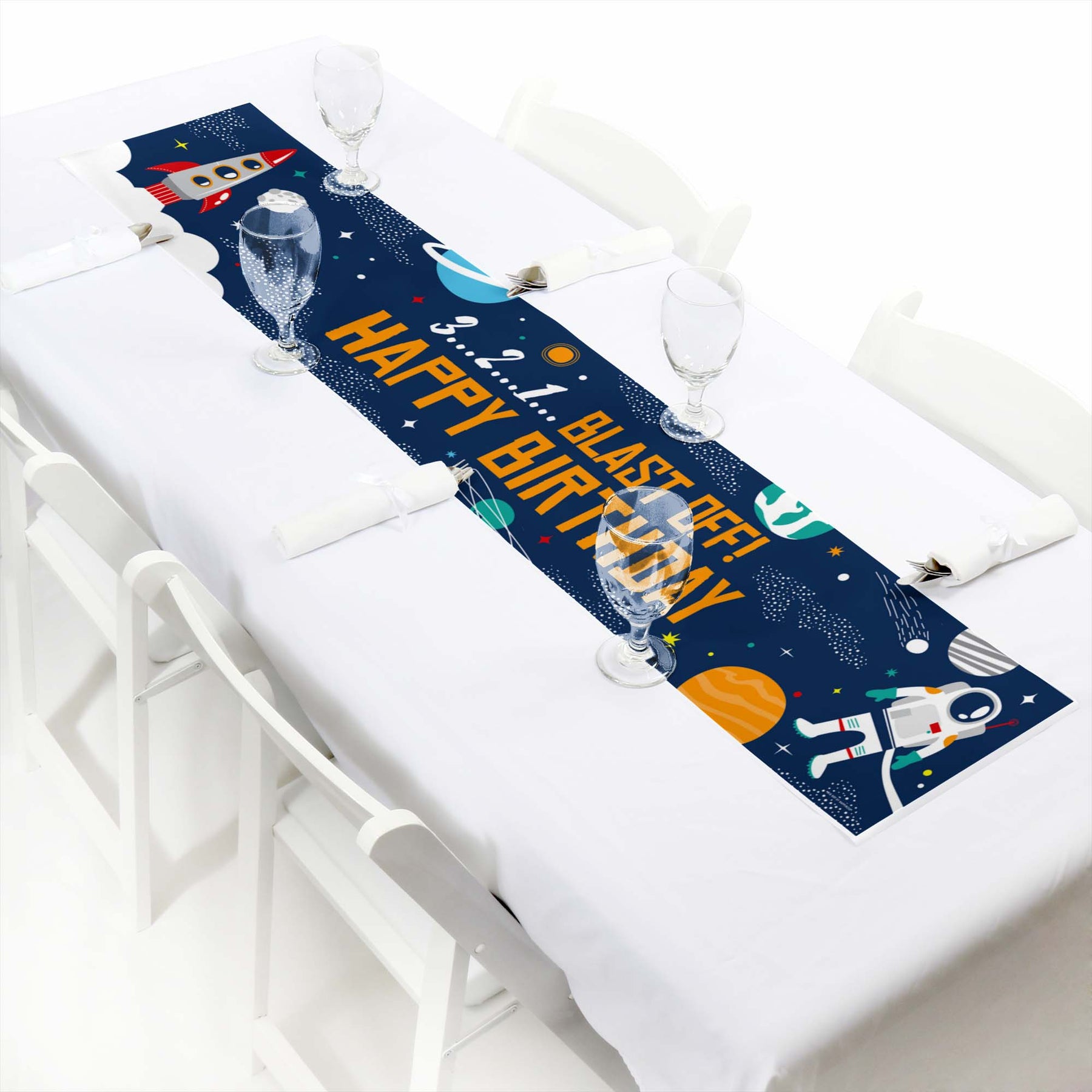 Blast Off To Outer Space Rocket Ship Happy Birthday Decorations Party Banner