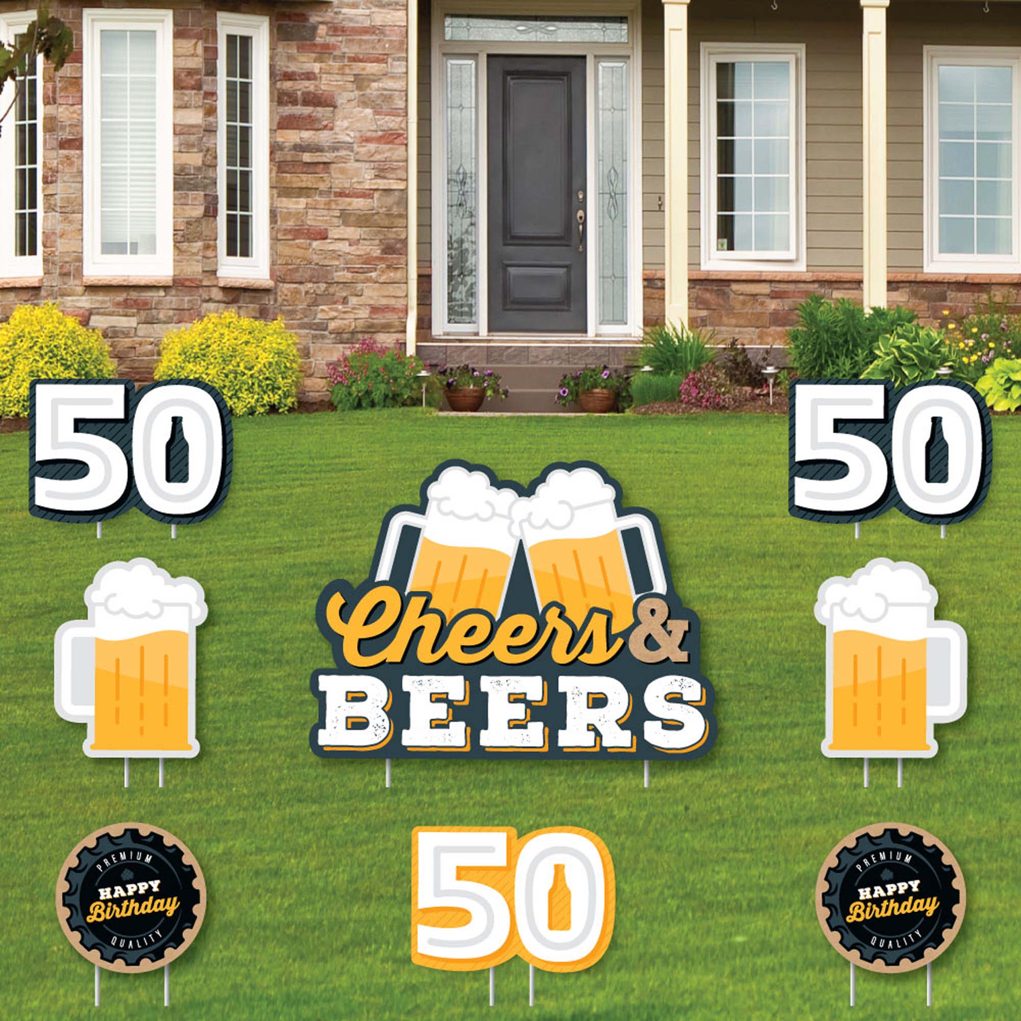 Cheers and Beers to 50 Years - Yard Sign and Outdoor Lawn Decorations ...