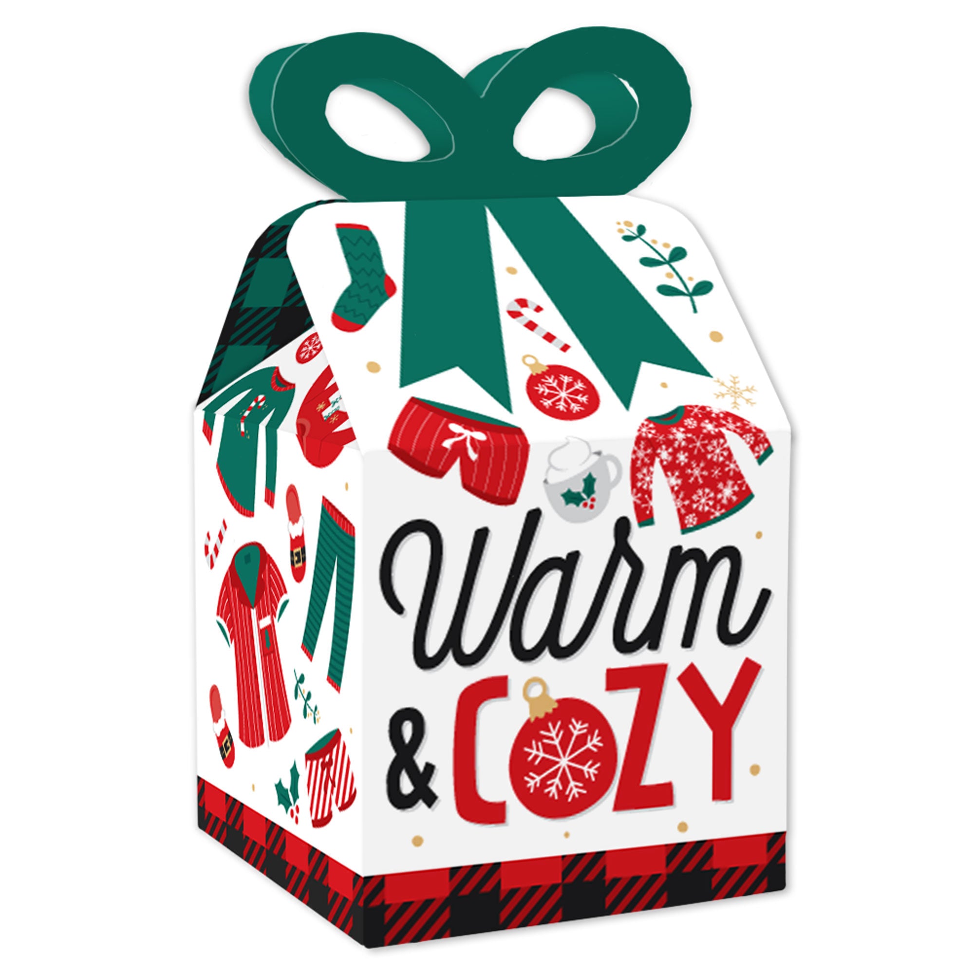 Christmas Pajamas - Square Favor Gift Boxes - Holiday Plaid PJ Party ...