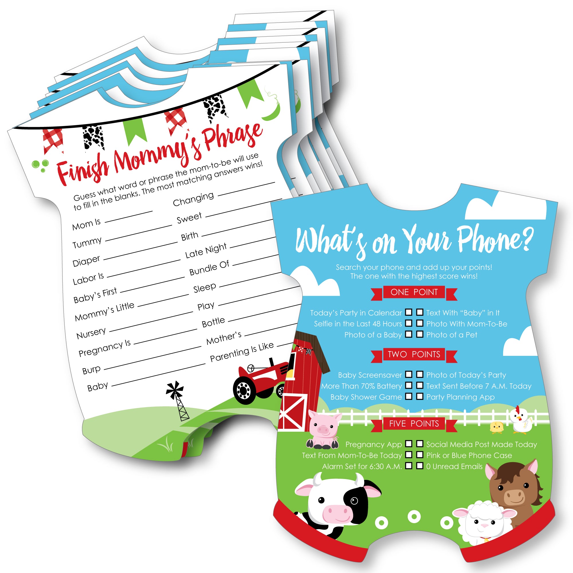 Farm Animals - 2-in-1 Barnyard Baby Shower Cards - Activity Duo Games ...