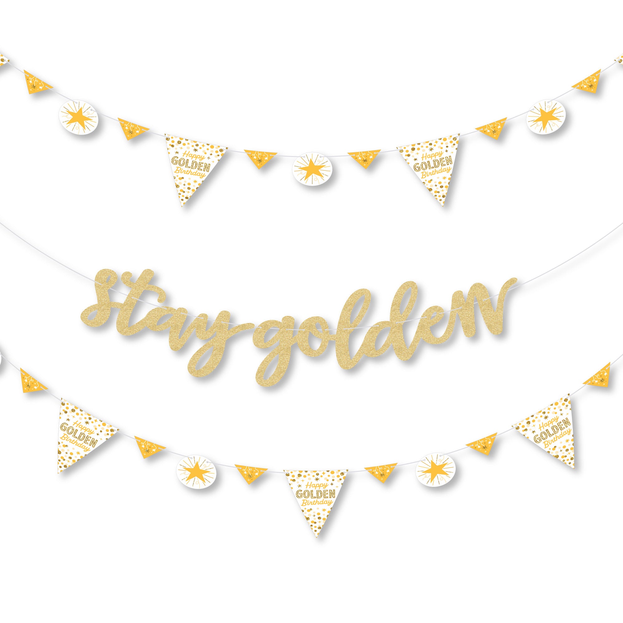 Golden Birthday - Happy Birthday Party Letter Banner Decoration - 36 ...