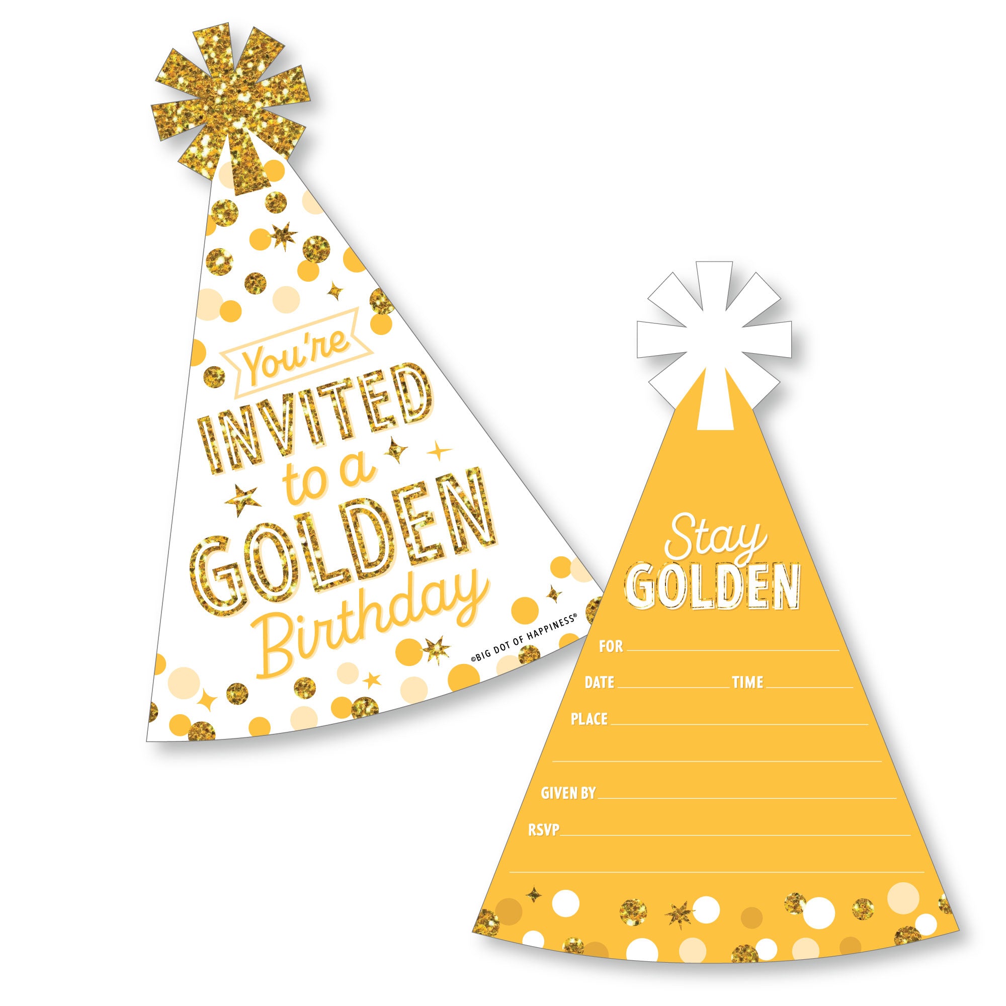 Golden Birthday - Shaped Fill-In Invitations - Happy Birthday Party ...