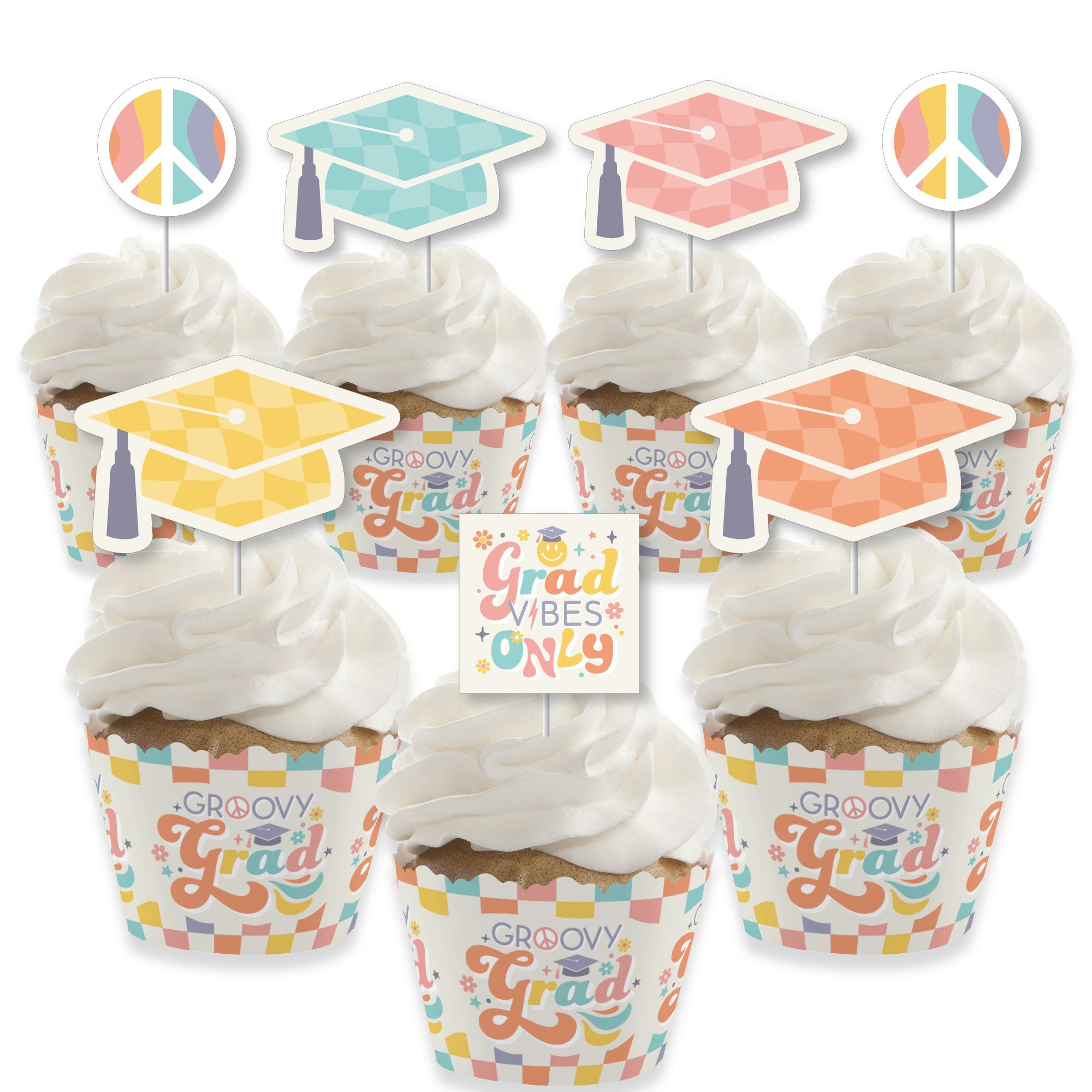 Groovy Grad - Cupcake Decoration - Hippie Graduation Party Cupcake ...