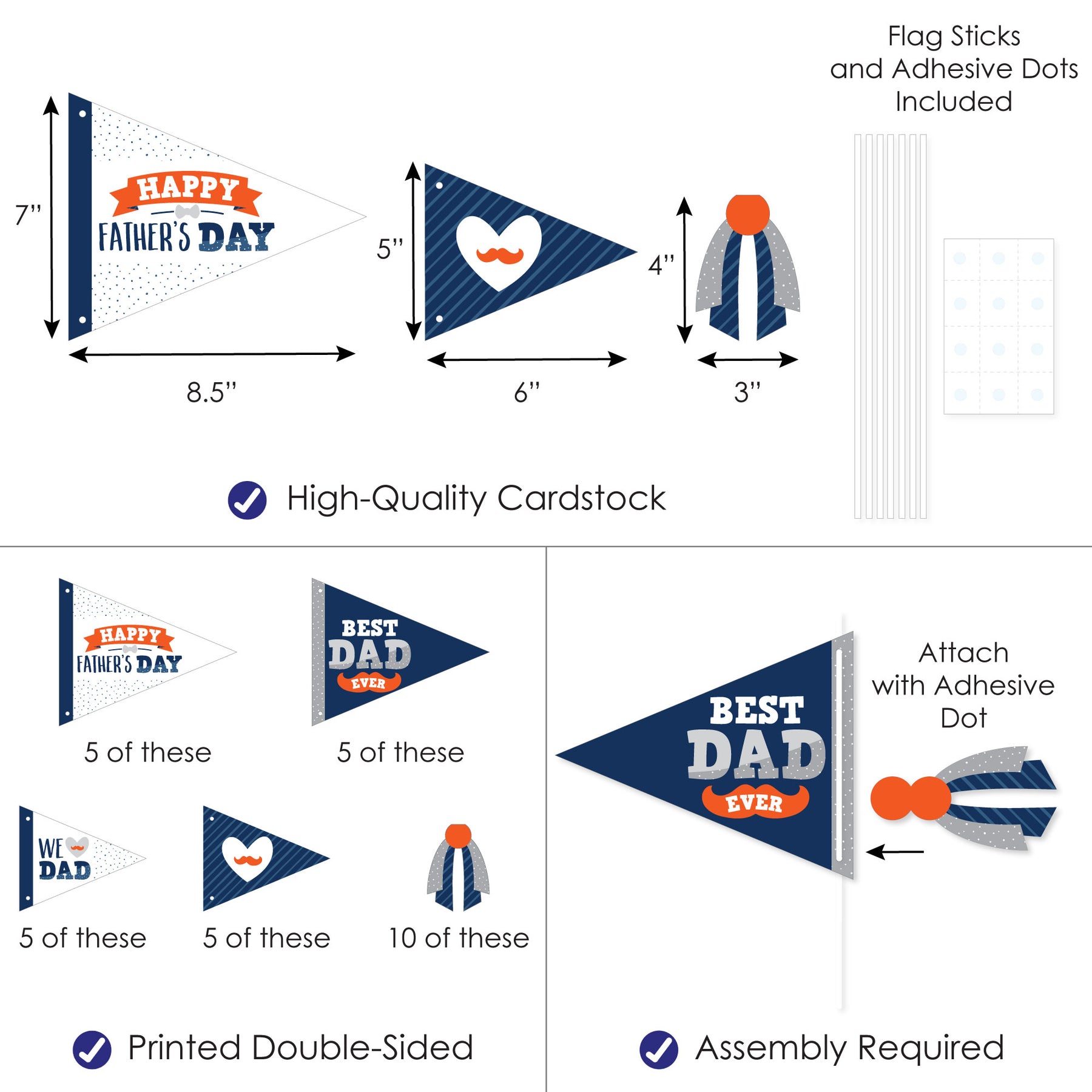 Happy Father's Day - Triangle We Love Dad Party Photo Props - Pennant ...