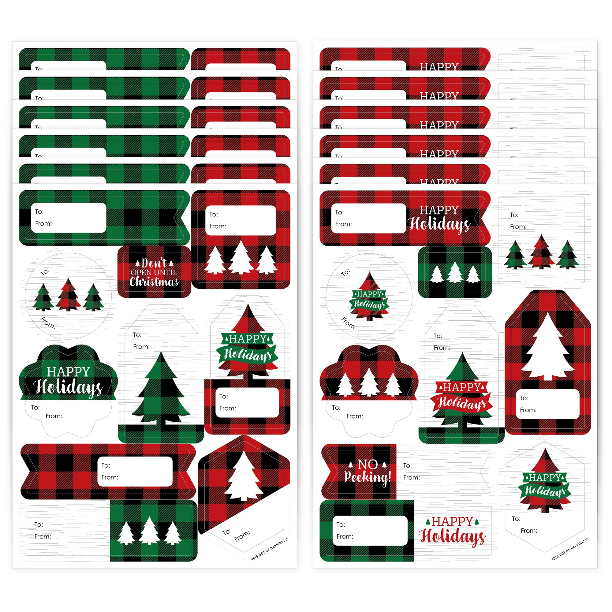 Holiday Plaid Trees - Assorted Buffalo Plaid Christmas Party Gift Tag ...