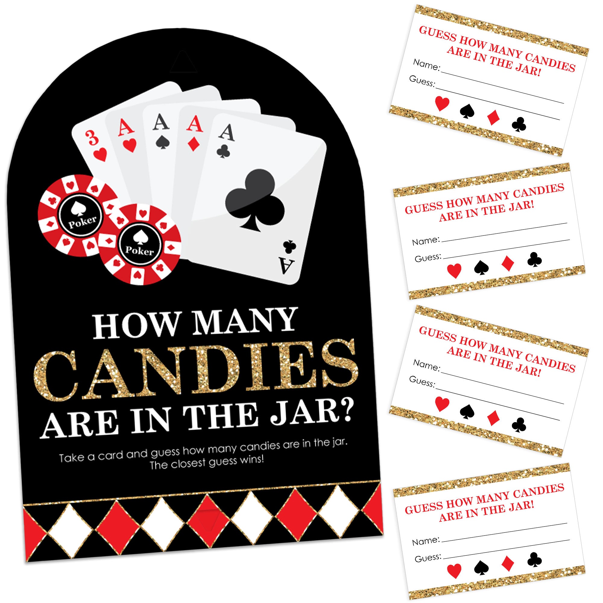 Las Vegas - How Many Candies Casino Party Game - 1 Stand and 40 Cards ...