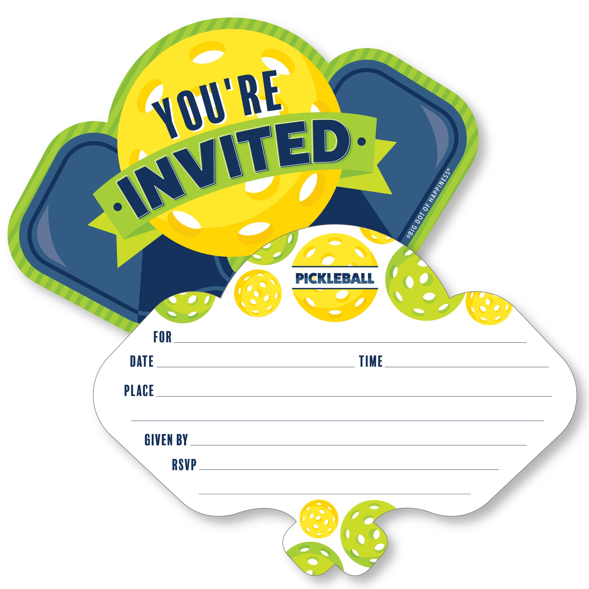 Let's Rally - Pickleball - Shaped Fill-In Invitations - Birthday or Retirement Party Invitation ...