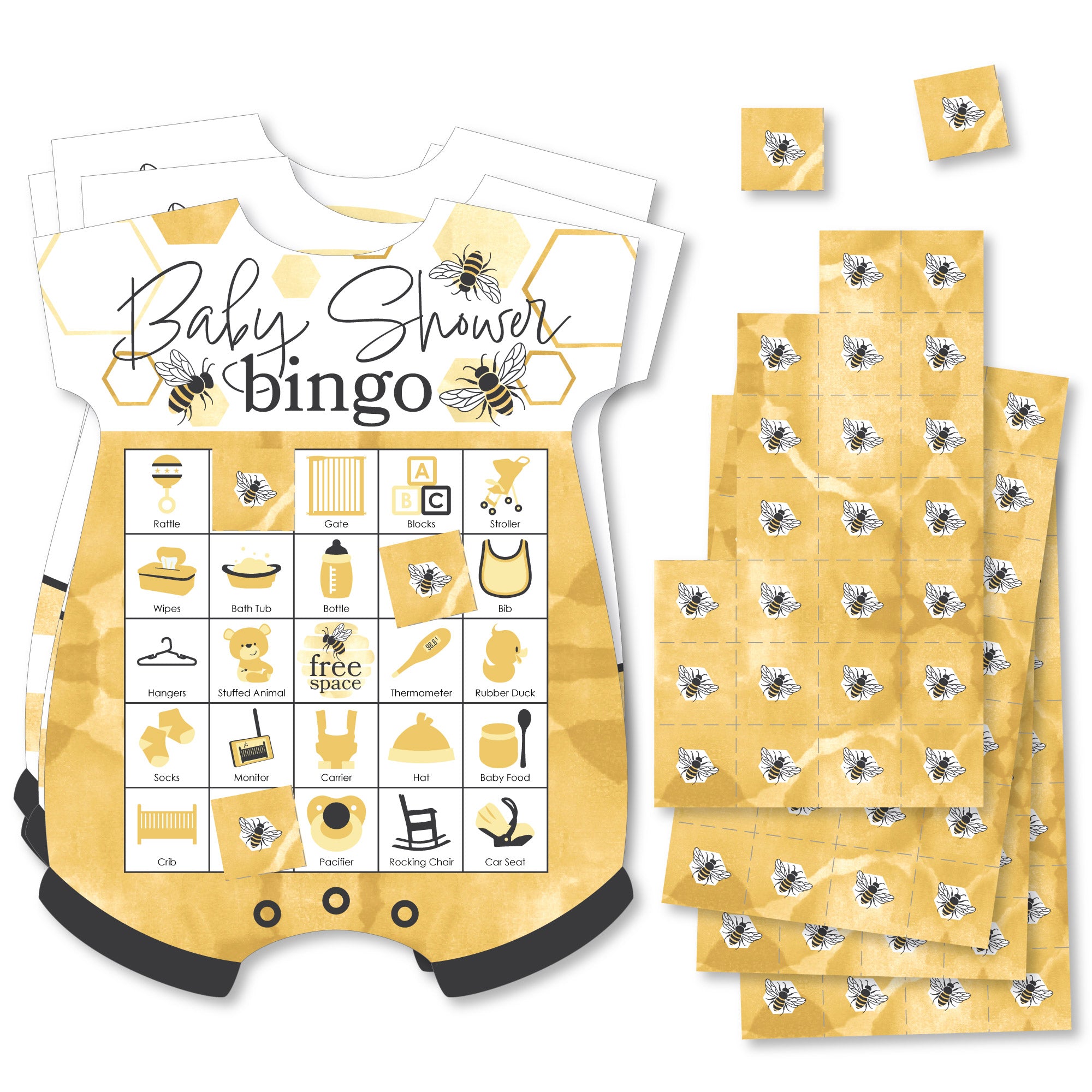 Little Bumblebee - Picture Bingo Cards and Markers - Baby Shower Shaped ...