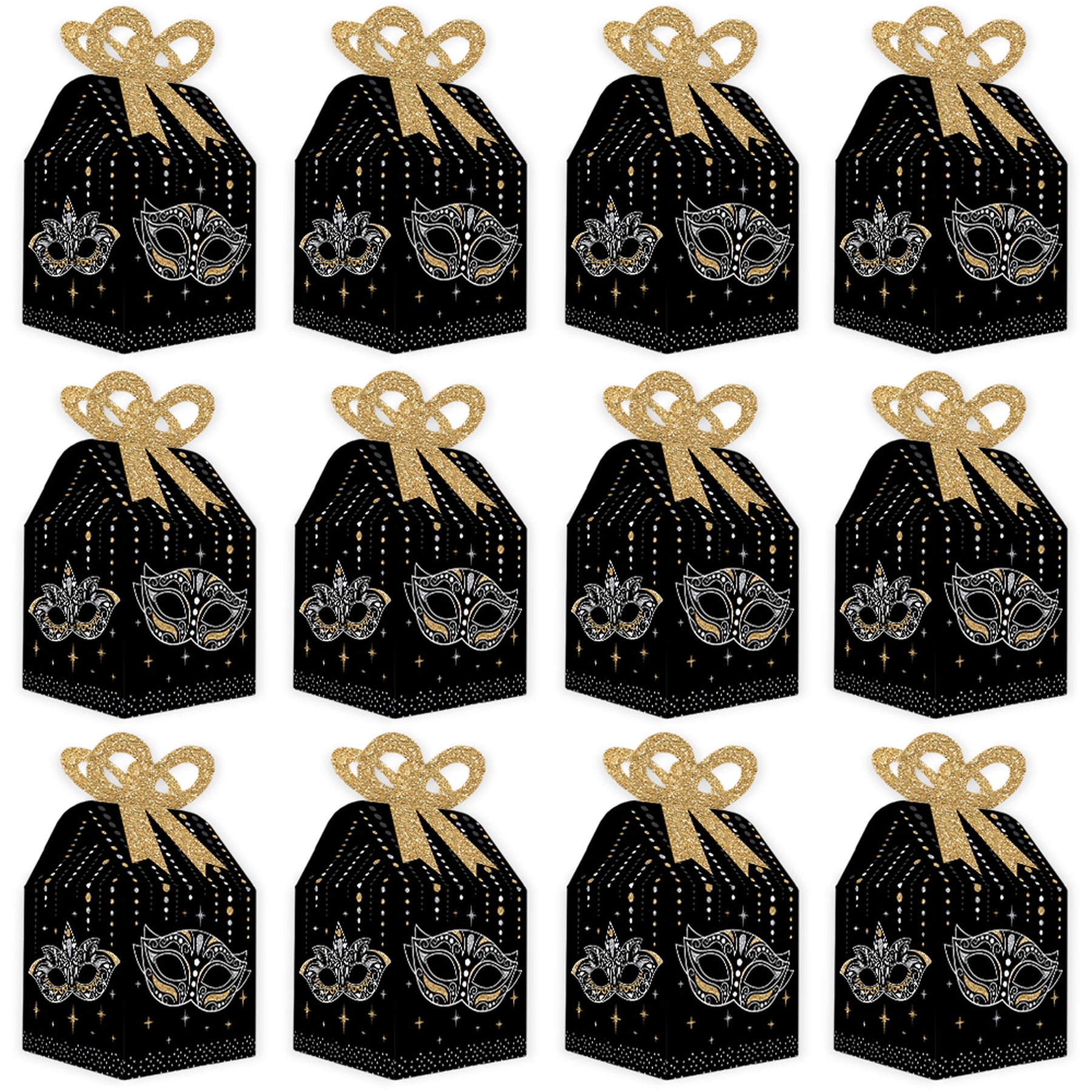 Masquerade - Square Favor Gift Boxes - Venetian Mask Party Bow Boxes ...