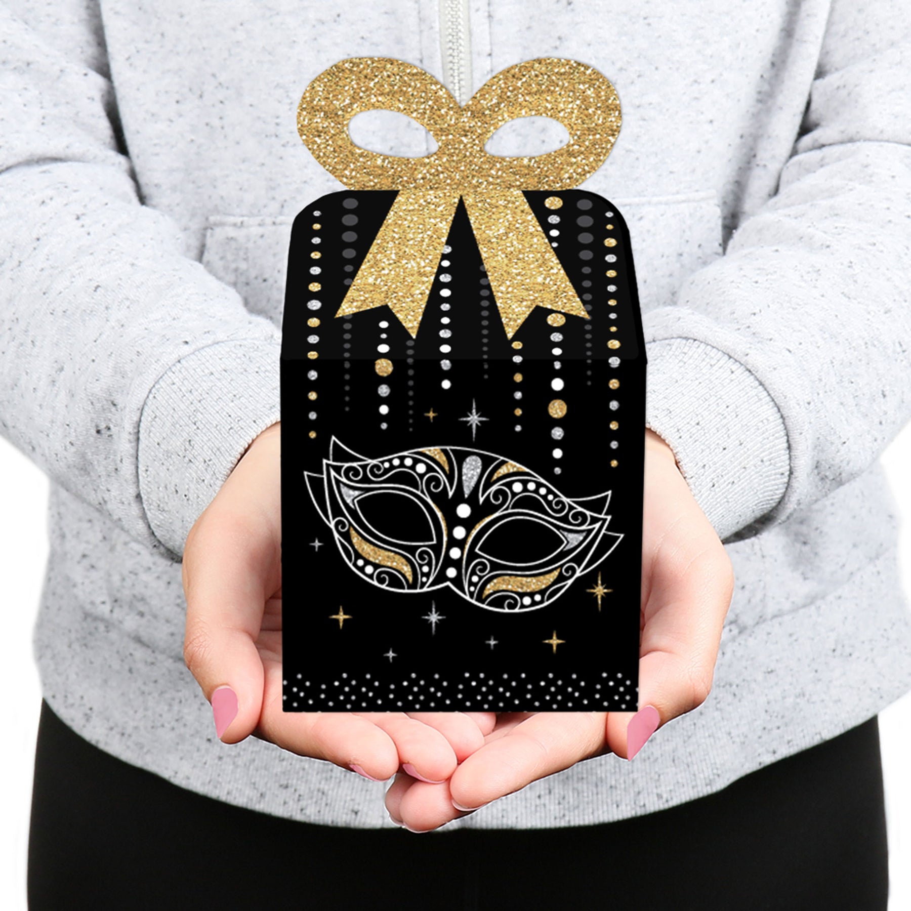 Masquerade - Square Favor Gift Boxes - Venetian Mask Party Bow Boxes ...