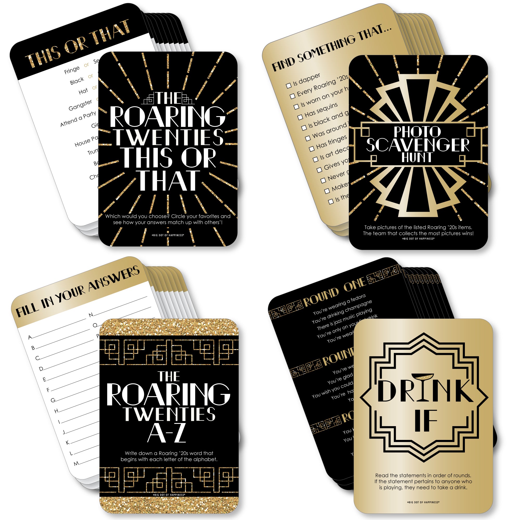 Roaring 20's - 4 1920s Art Deco Jazz Party Games - 10 Cards Each ...