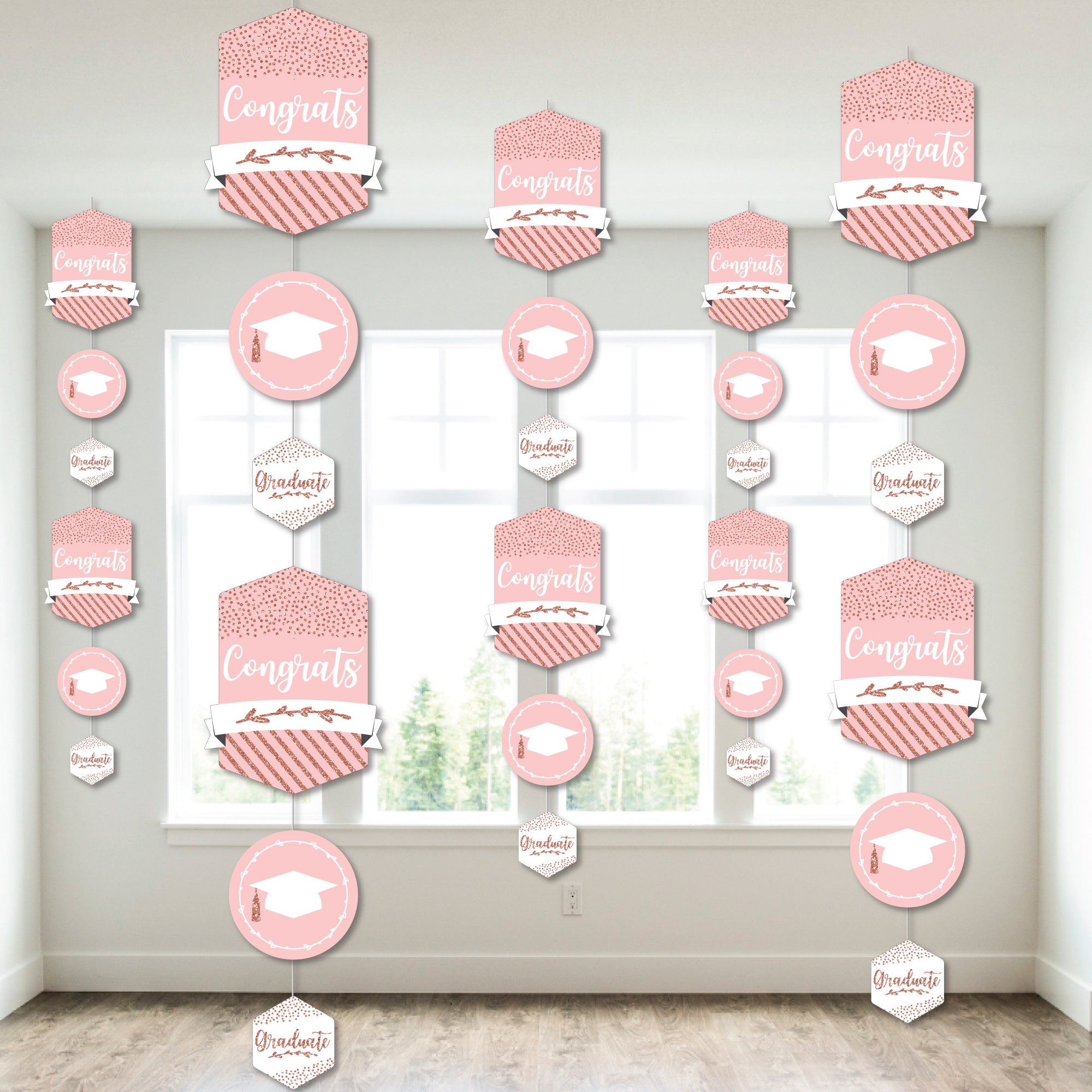 Rose Gold Grad - Graduation Party DIY Dangler Backdrop - Hanging ...