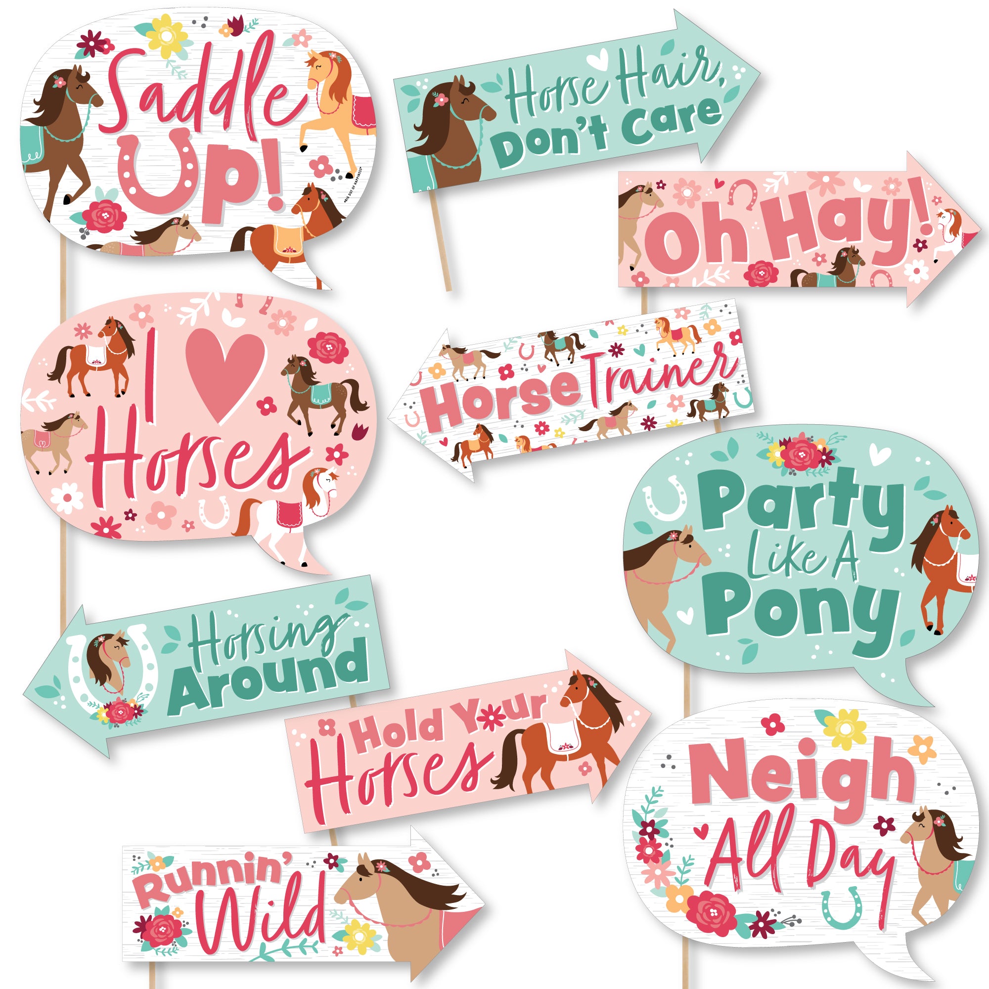 Funny Run Wild Horses - Pony Birthday Party Photo Booth Props Kit - 10 ...