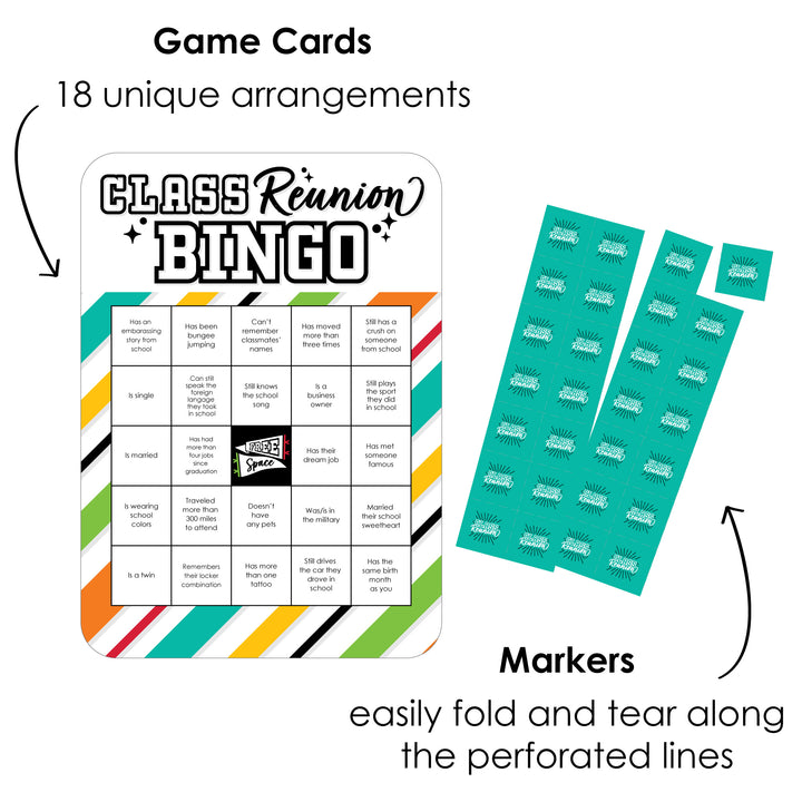 Reunited - Classmate Bingo Cards and Markers - School Class Reunion ...
