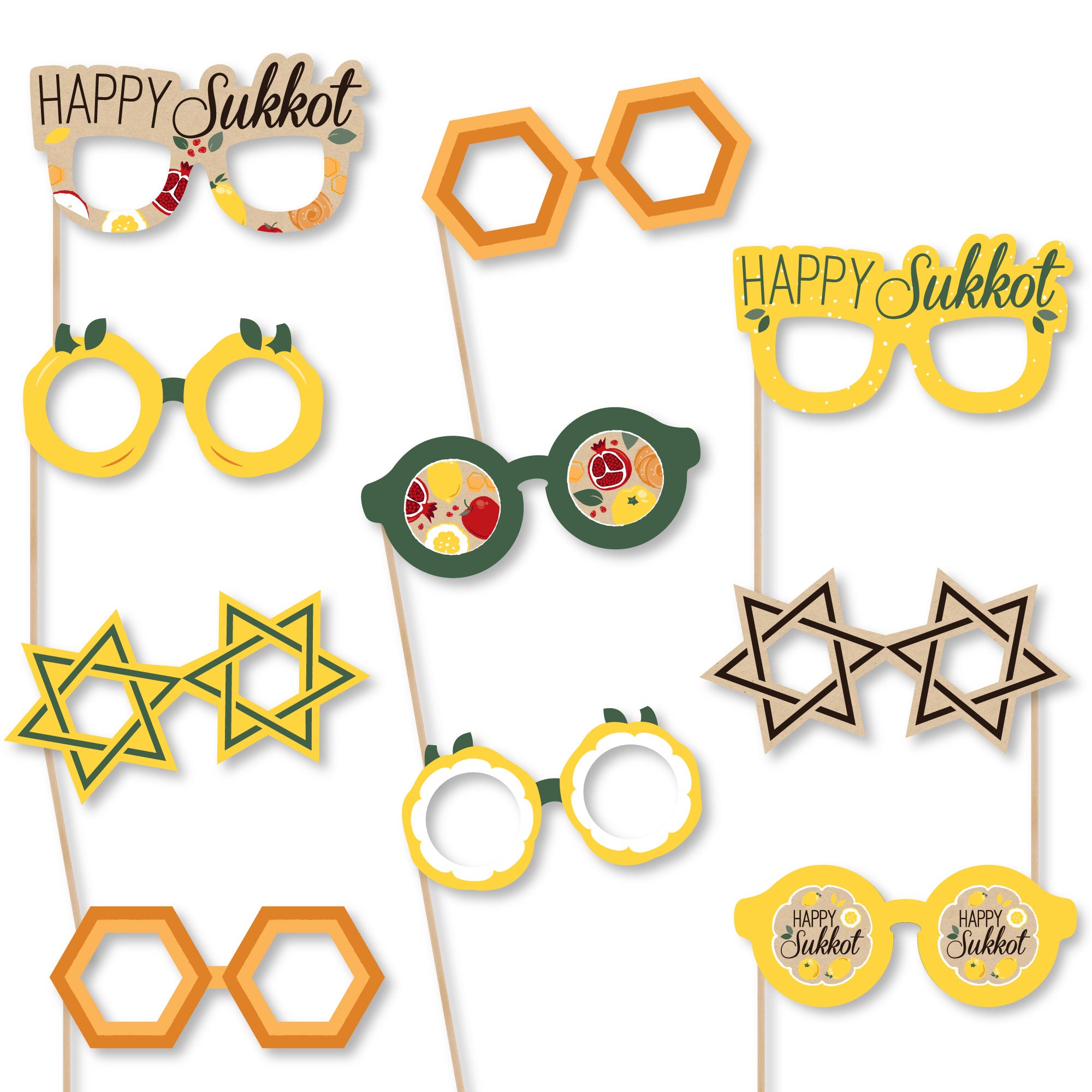 Sukkot Glasses - Paper Card Stock Sukkah Jewish Holiday Photo Booth ...