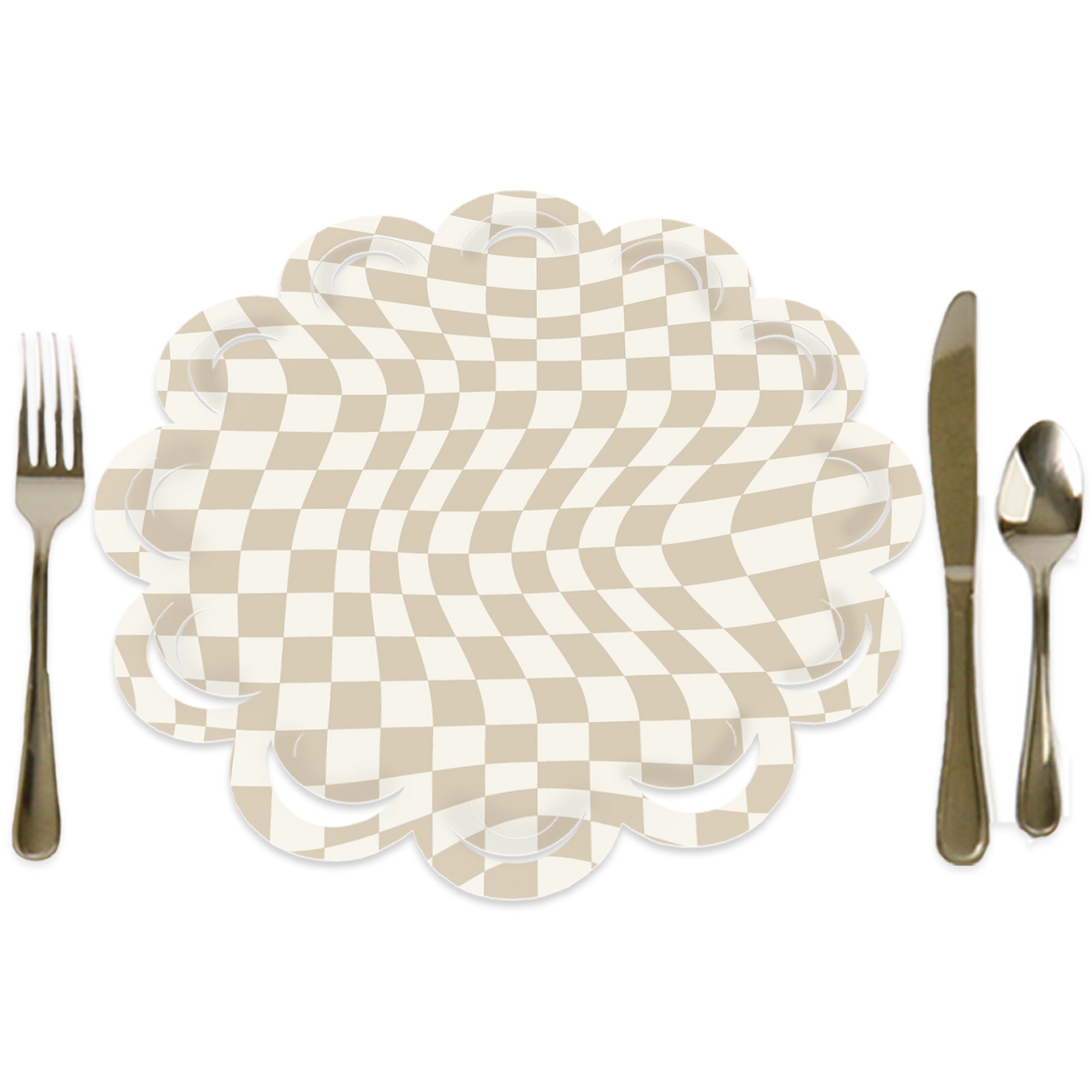 Tan Checkered Party - Round Table Decorations - Paper Chargers - Place ...