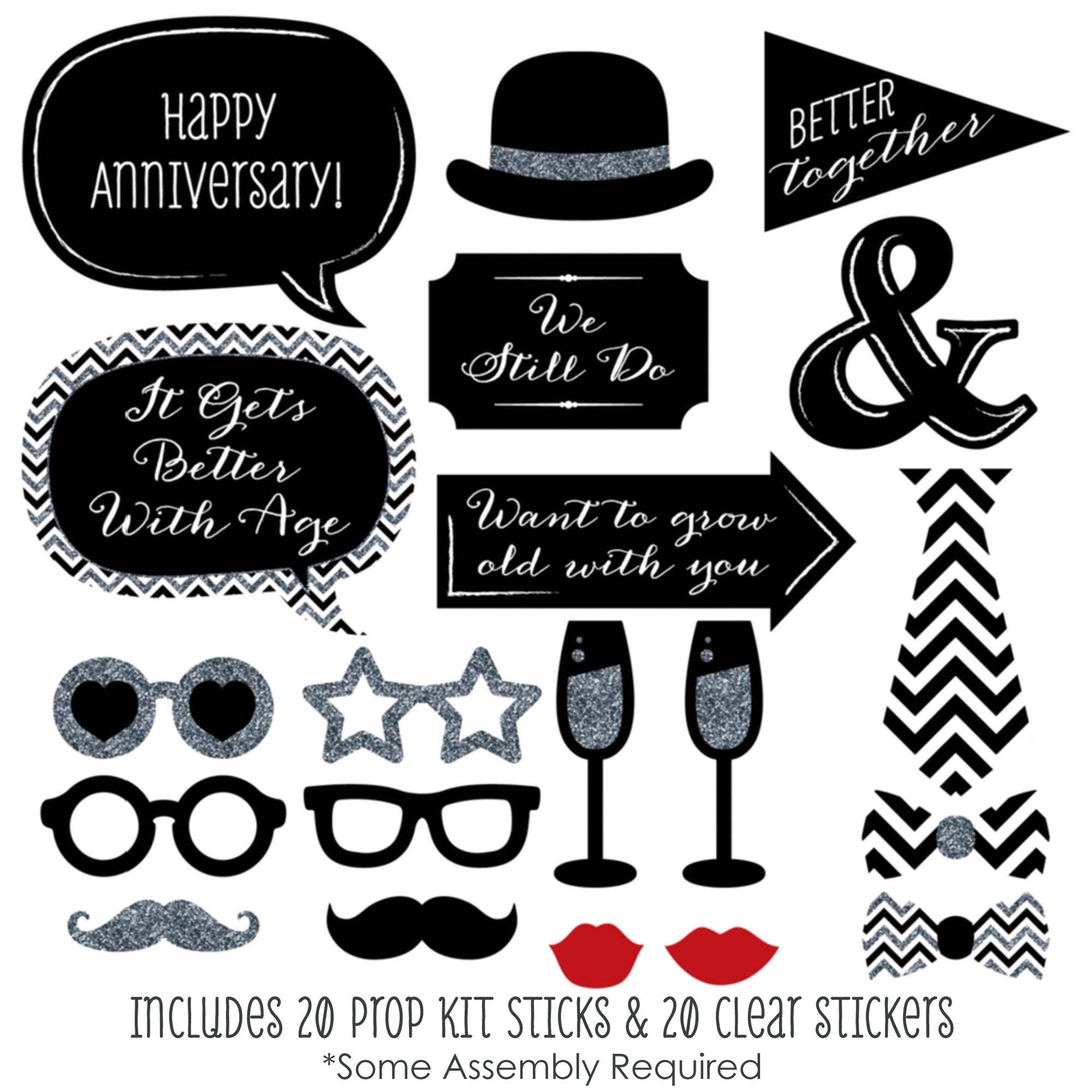 Wedding Anniversary - Photo Booth Props Kit - 20 Count ...