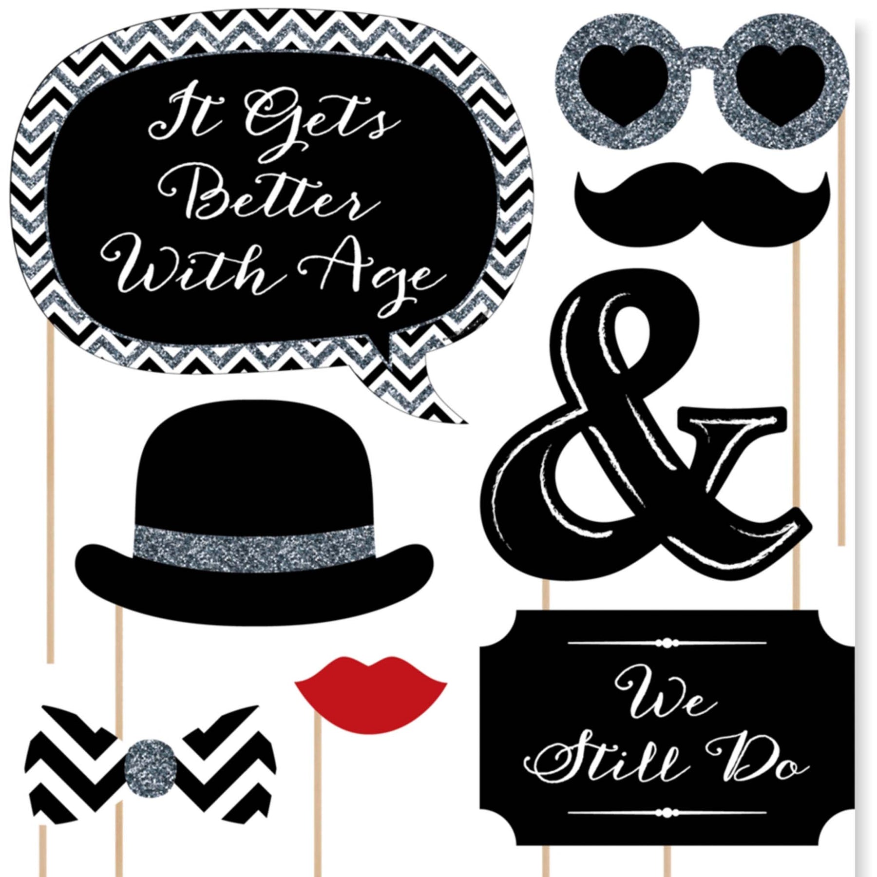 Wedding Anniversary - Photo Booth Props Kit - 20 Count ...