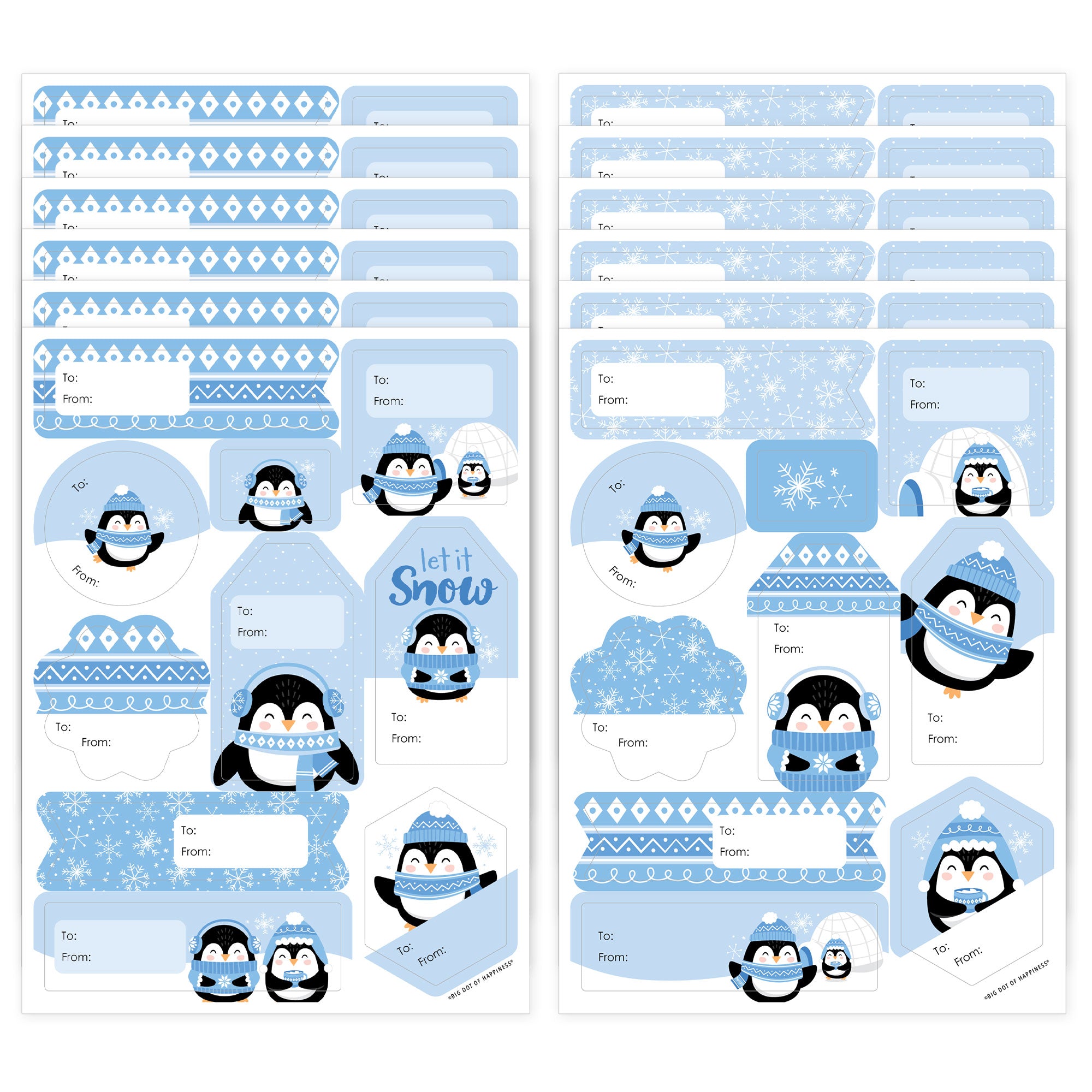 Winter Penguins - Assorted Holiday and Christmas Party Gift Tag Labels ...