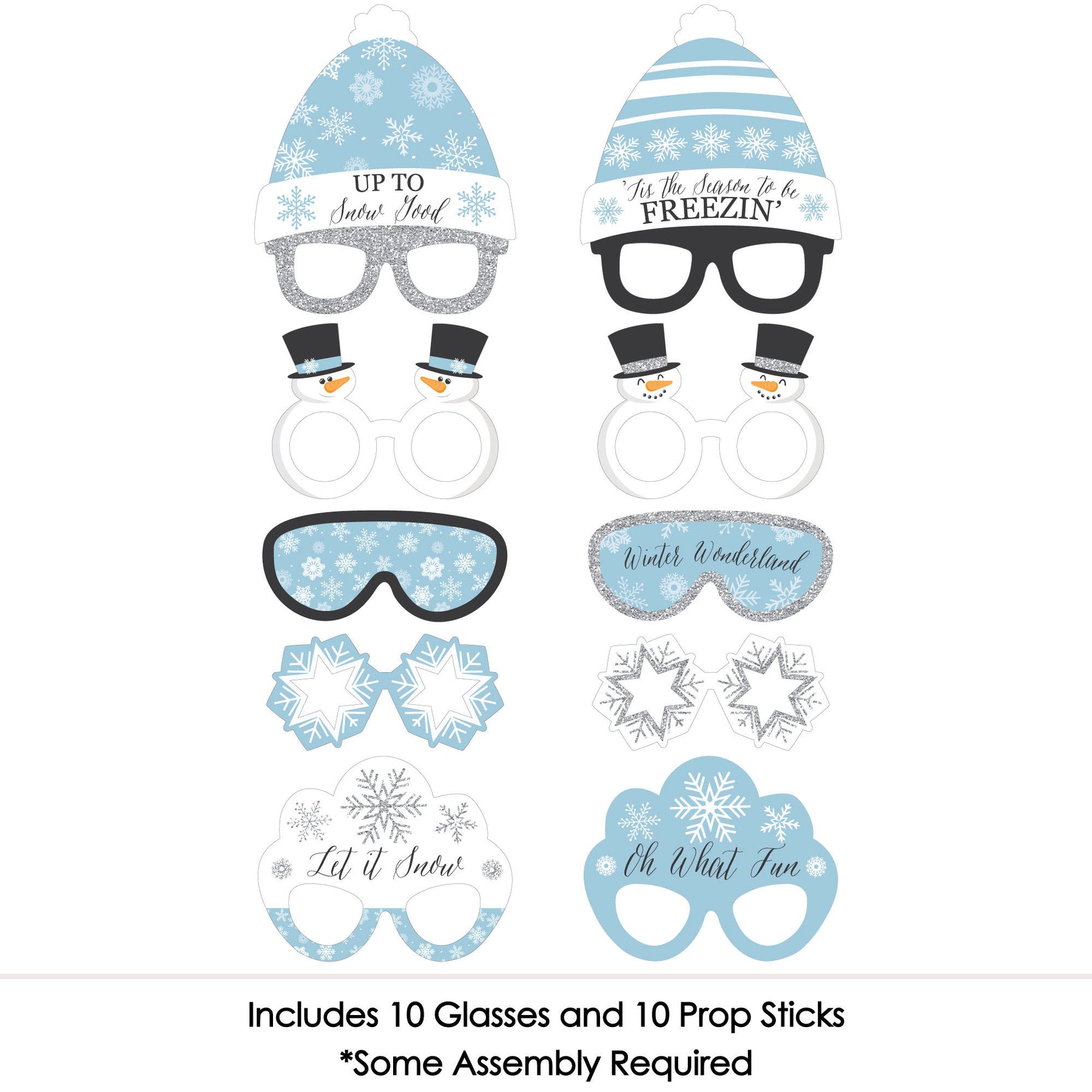 Winter Wonderland Glasses and Headpieces - Paper Card Stock Snowflake ...