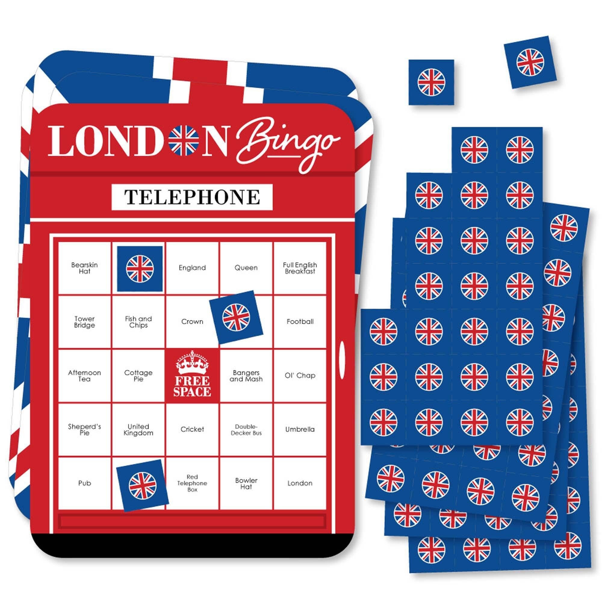 Cheerio, London - Bingo Cards and Markers - British UK Party Shaped ...