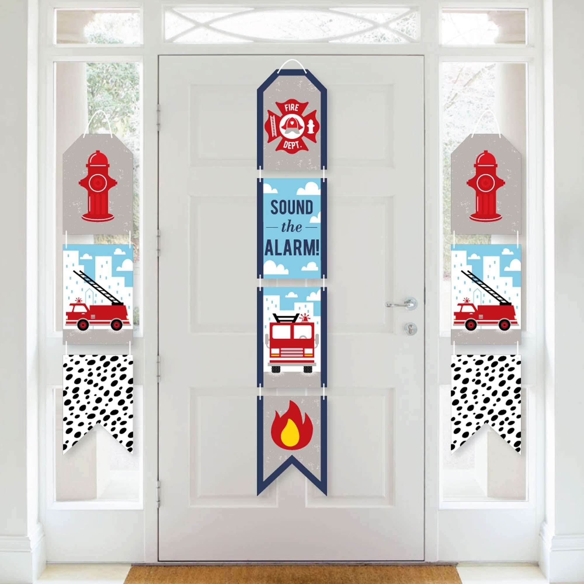 Fired Up Fire Truck - Hanging Vertical Paper Door Banners - Firefighter ...
