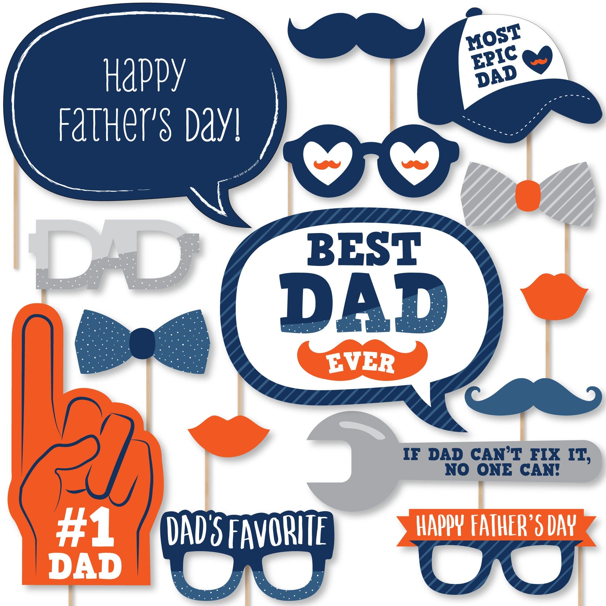 Happy Father's Day - We Love Dad Party Photo Booth Props Kit - 20 Count ...