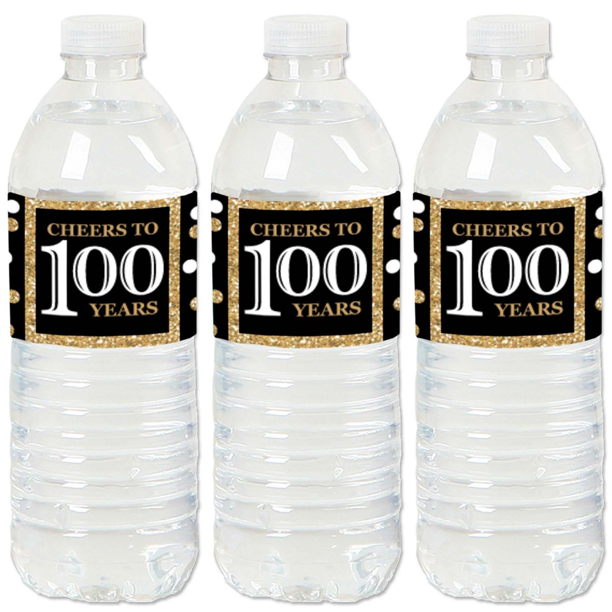 Adult 100th Birthday - Gold - Birthday Party Water Bottle Sticker ...