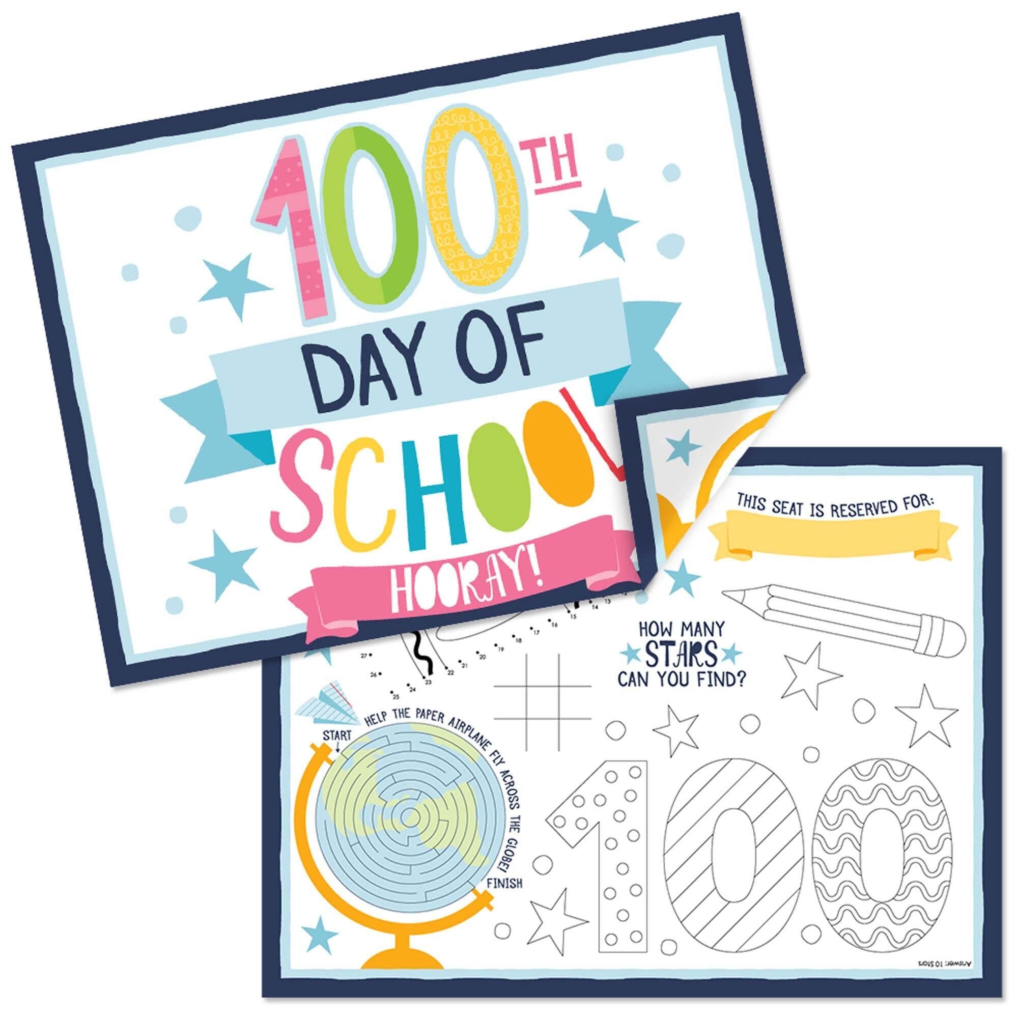 Happy 100th Day of School - Paper 100 Days Party Coloring Sheets ...