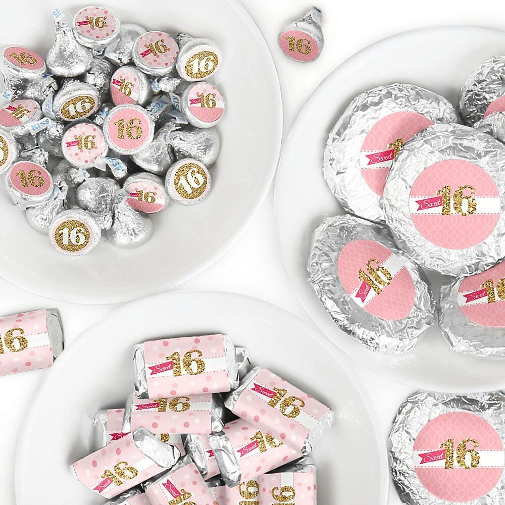 Sweet 16 - Mini Candy Bar Wrappers, Round Candy Stickers and Circle ...