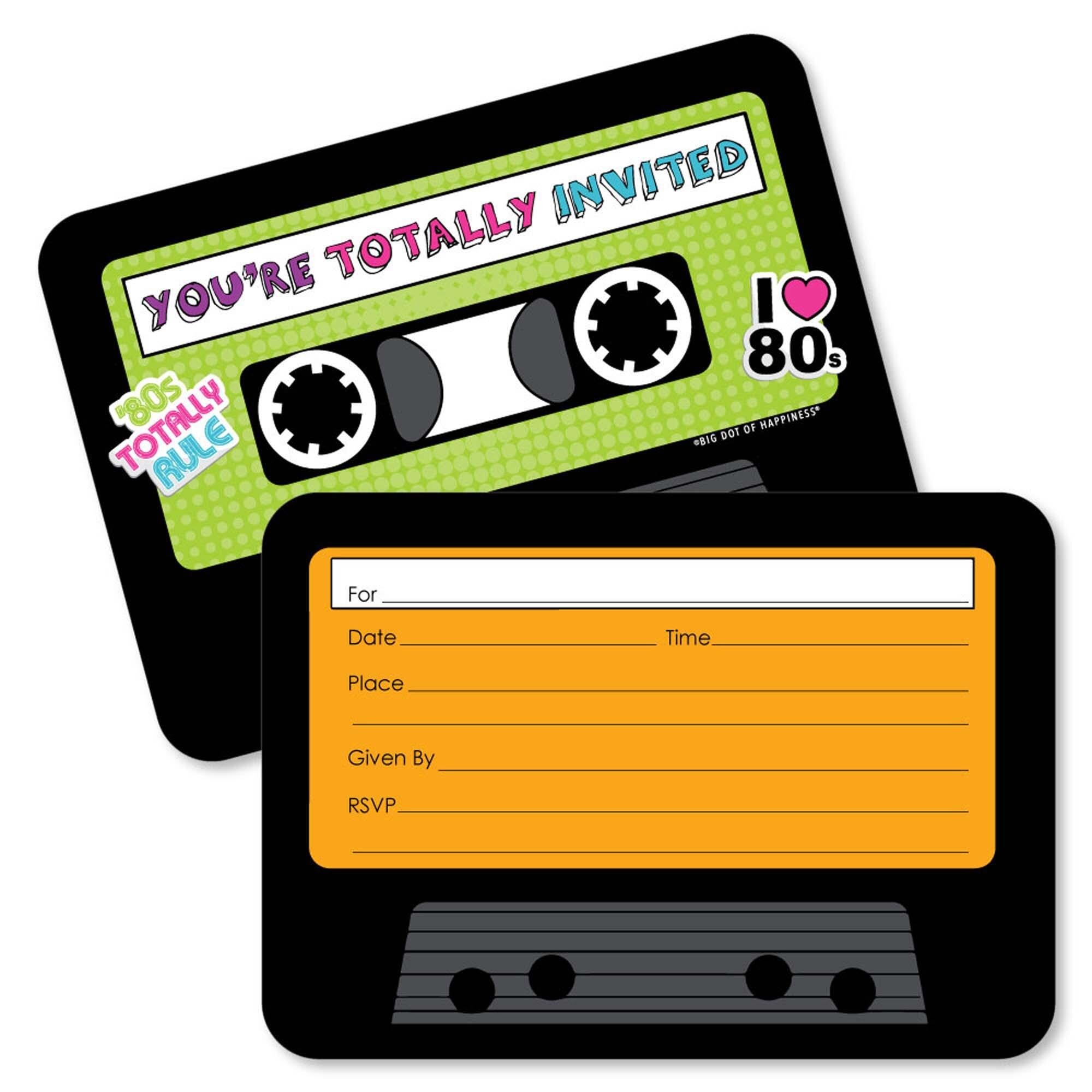 80's Retro - Shaped Fill-In Invitations - Totally 1980s Party ...