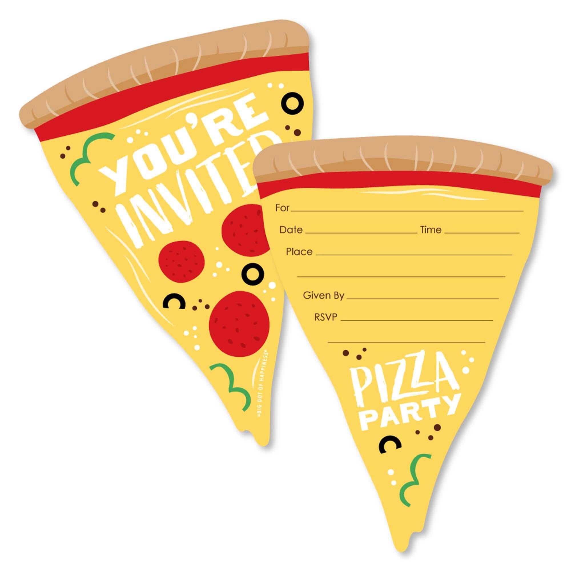 Pizza Party Time - Shaped Fill-In Invitations - Baby Shower or Birthday ...