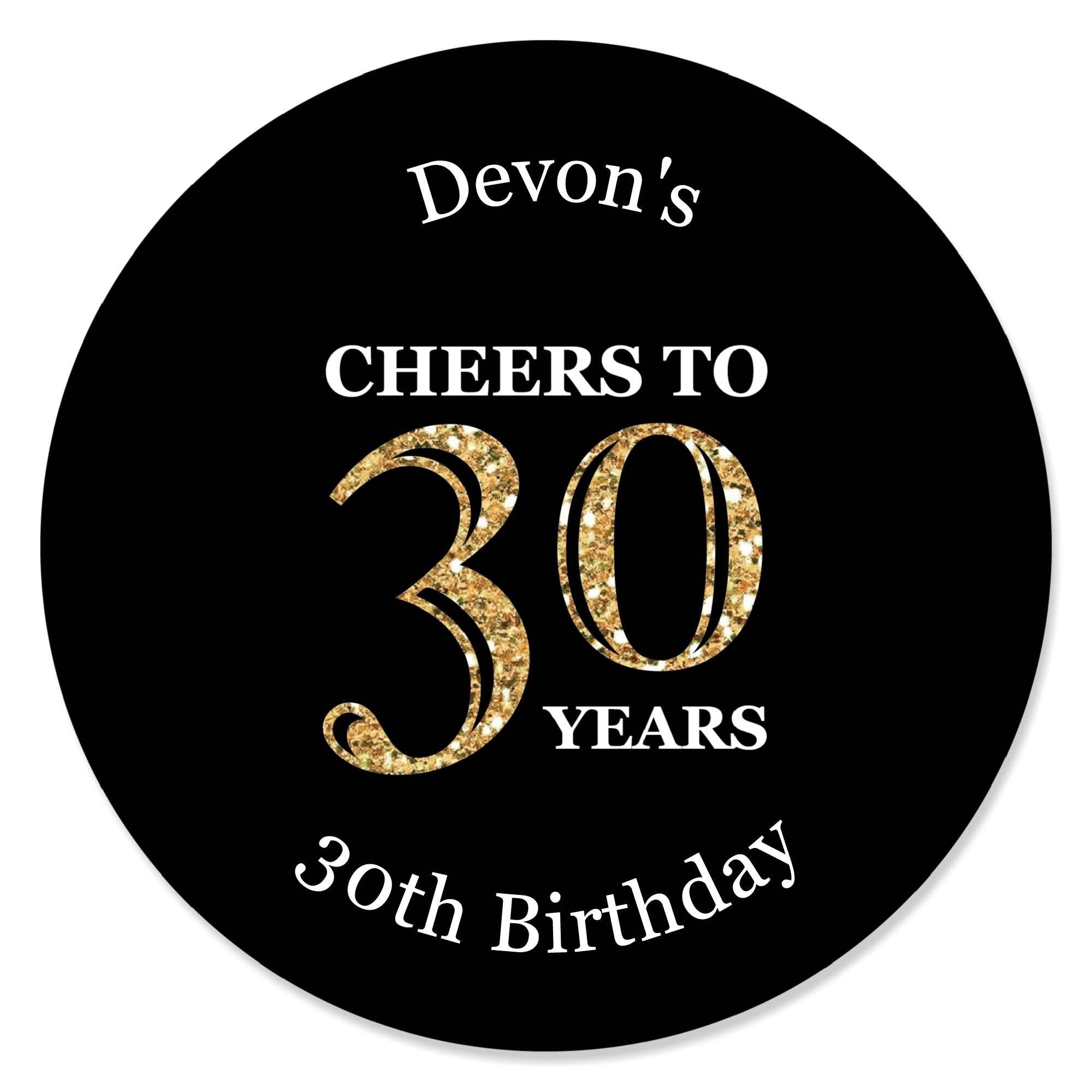 Adult 30th Birthday - Gold - Personalized Birthday Party Sticker Labels ...