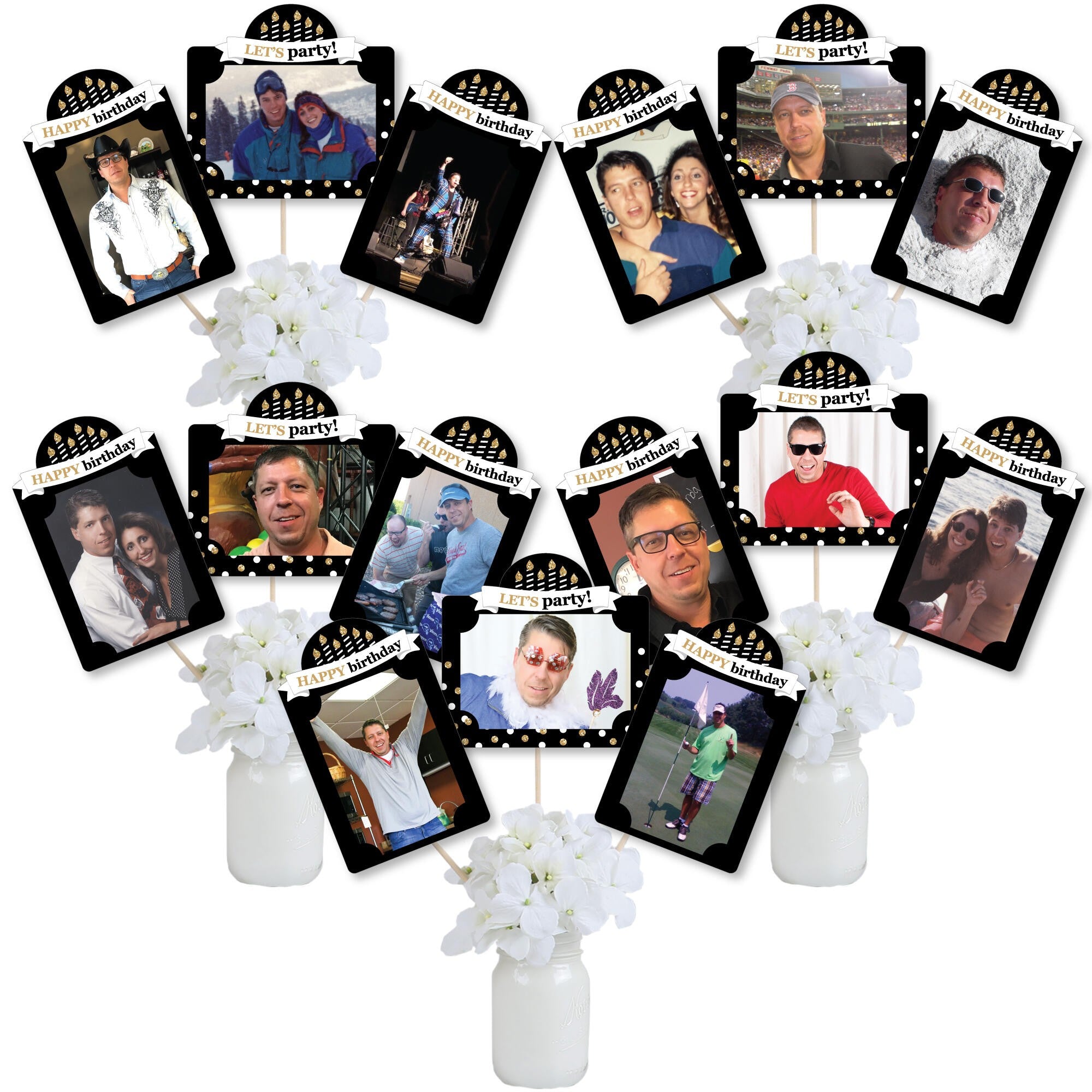 Adult Happy Birthday - Gold - Birthday Party Picture Centerpiece Sticks ...