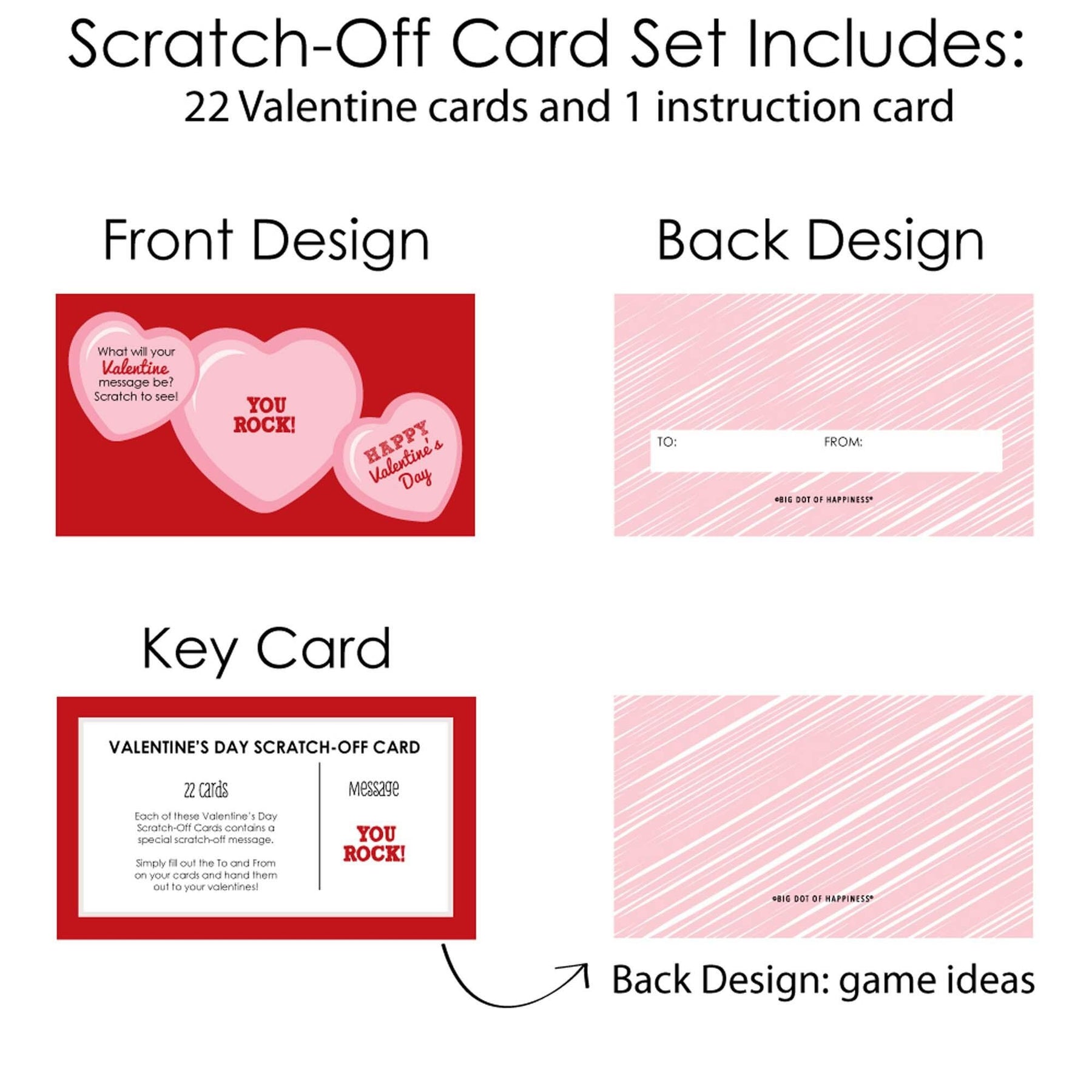 Conversation Hearts - Scratch Off Valentine's Day Cards - 22 Count ...