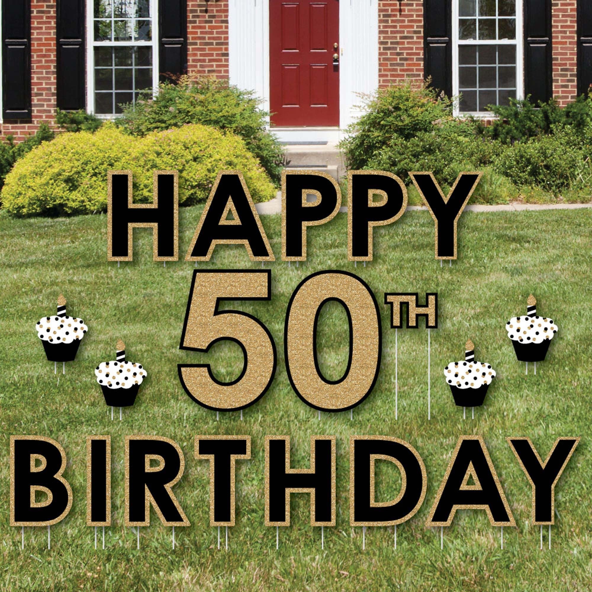 Adult 50th Birthday - Gold - Yard Sign Outdoor Lawn Decorations - Happy ...