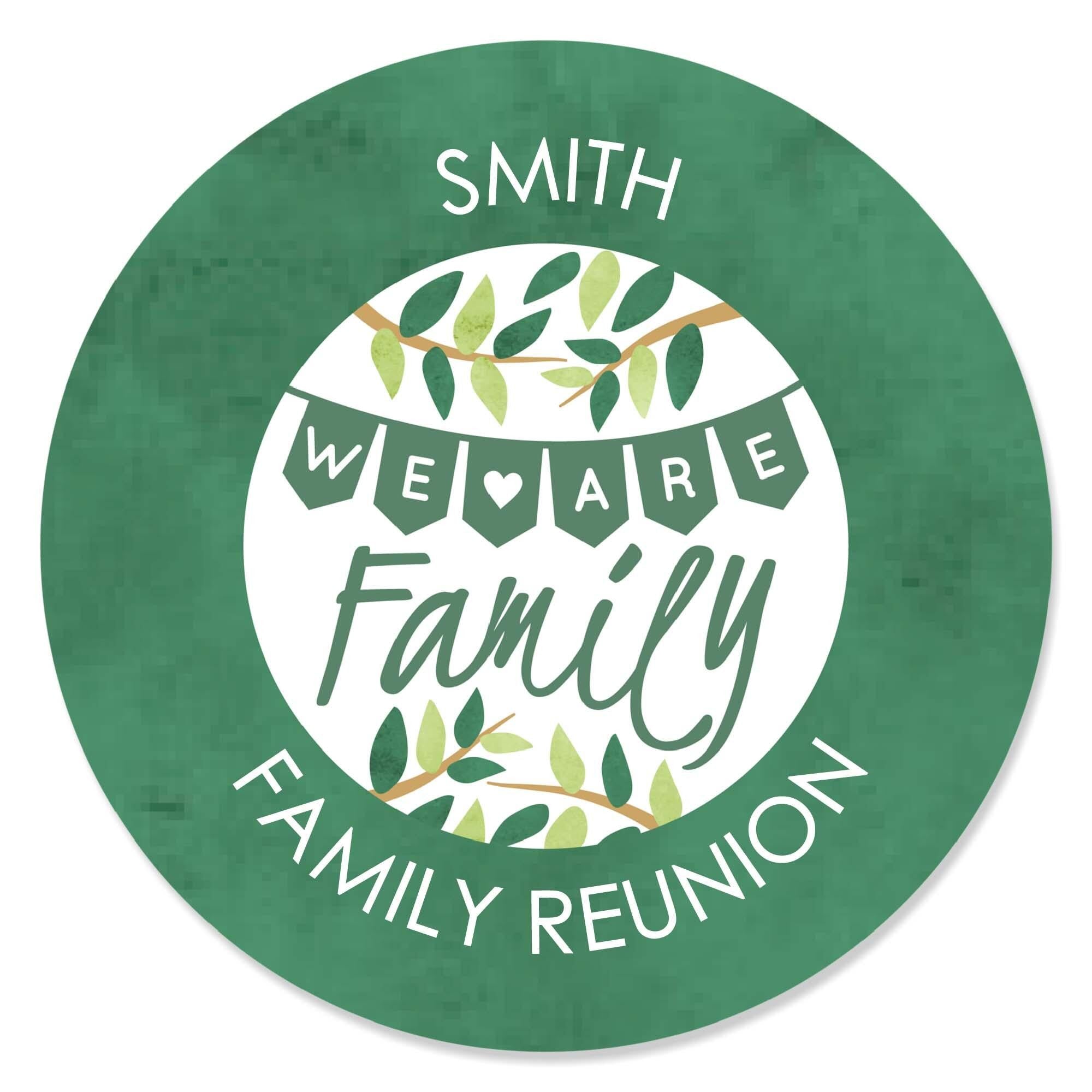 Family Tree Reunion - Round Personalized Family Gathering Party Sticker ...